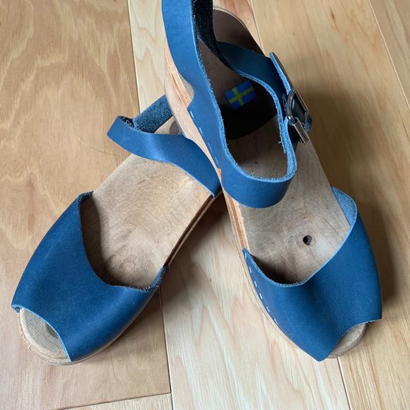 Hand Crafted | Shoes | Handmade Swedish Peep Toe Clogs Solid Wood Base ...